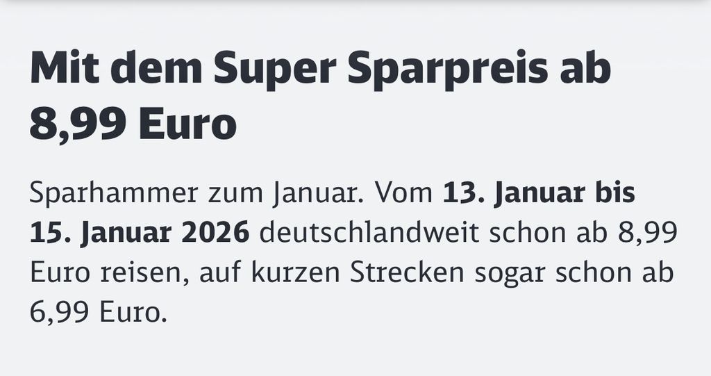 Sparhammer-Aktion: Reisen ab 8,99 Euro deutschlandweit bei Deutsche ...