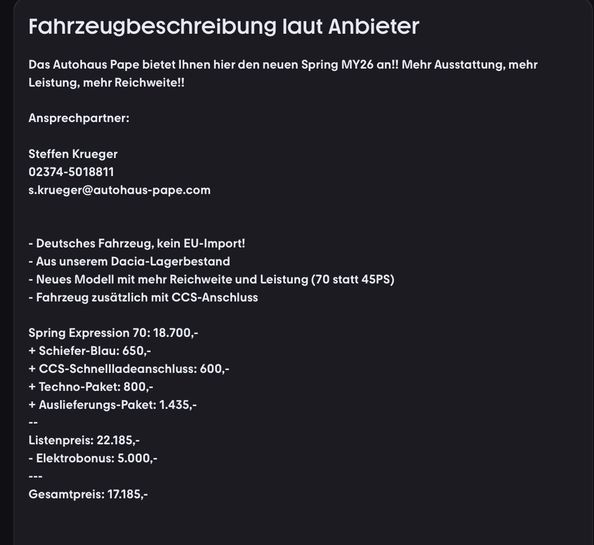 Dacia Spring electric 70 Essential ab 13.942€ | Jetzt bei carwow | mydealz