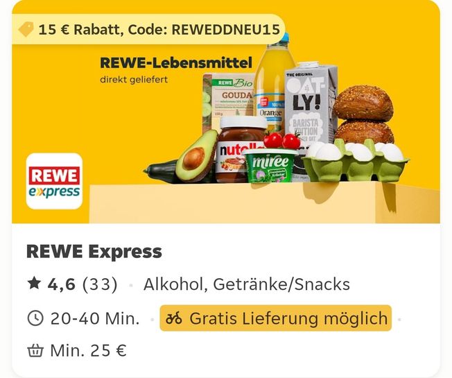 13€ Rabatt bei Rewe – Jetzt sparen mit Lieferando! | mydealz
