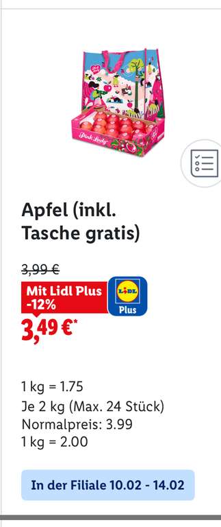 15x Äpfel (2kg) + Gratis Tasche bei Lidl für 3,49 € | mydealz