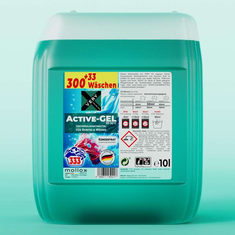 VERY Universal Flüssigwaschmittel Gel | 10L XXL Kanister | Bis zu 333 ...