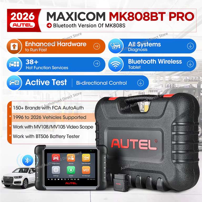 Autel MaxiCOM MK808BT PRO OBD2-Scanner – Kabellos, 10m Reichweite, 38 ...