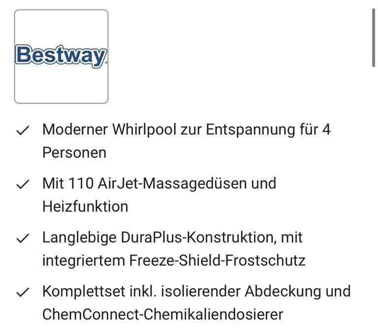 Bestway AirJet Whirlpool Venice Beach Ø170 cm – 4 Pers. 110 Düsen, 40°C ...