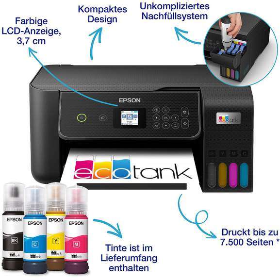 EPSON EcoTank ET-2875 – 3-in-1 Tintentankdrucker inkl. Tinte, 40 ...