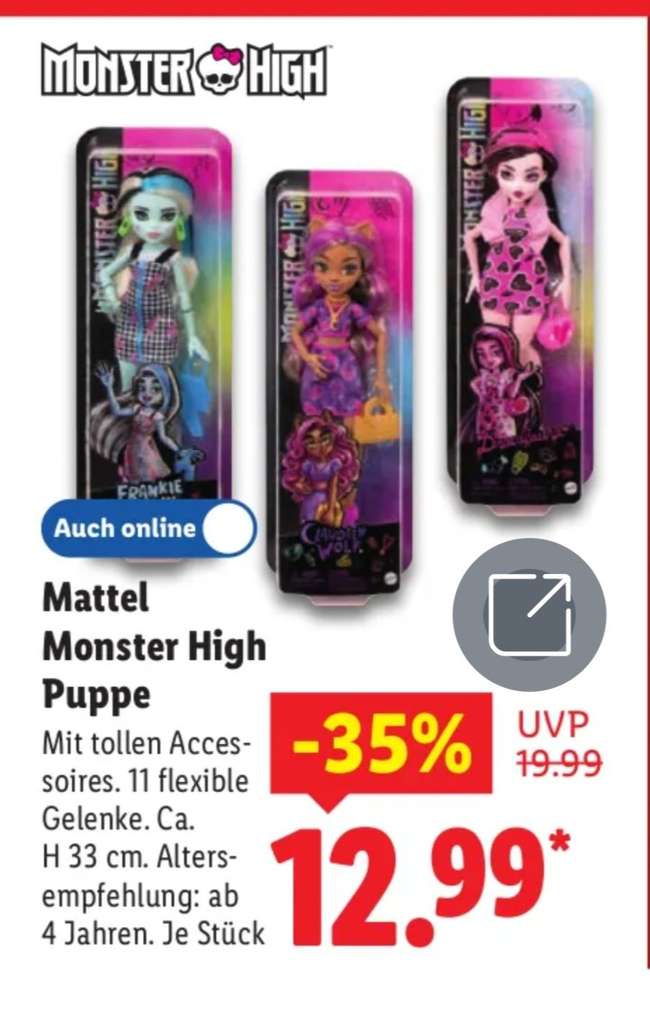 Mattel Monster High Puppe für nur 4,99 € bei Aldi Süd | mydealz
