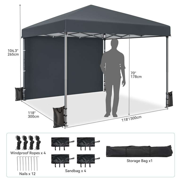 DWVO Pop-Up Pavillon 3x3 m wasserdicht mit Seitenteil – ab 64,59€ bei ...