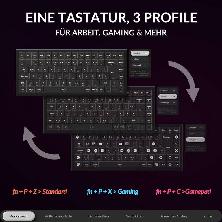[Prime] Keychron K2 HE Tastatur mit Shine-Through Keycaps, 75% DE-ISO ...