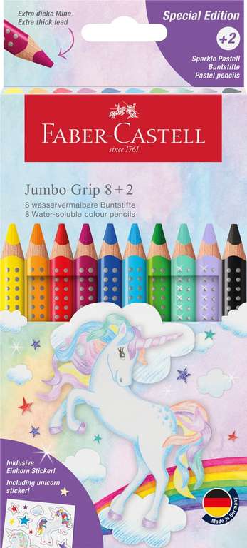 Faber-Castell 110923 Buntstifte Set Jumbo Einhorn – 10-tlg, bruchsicher ...