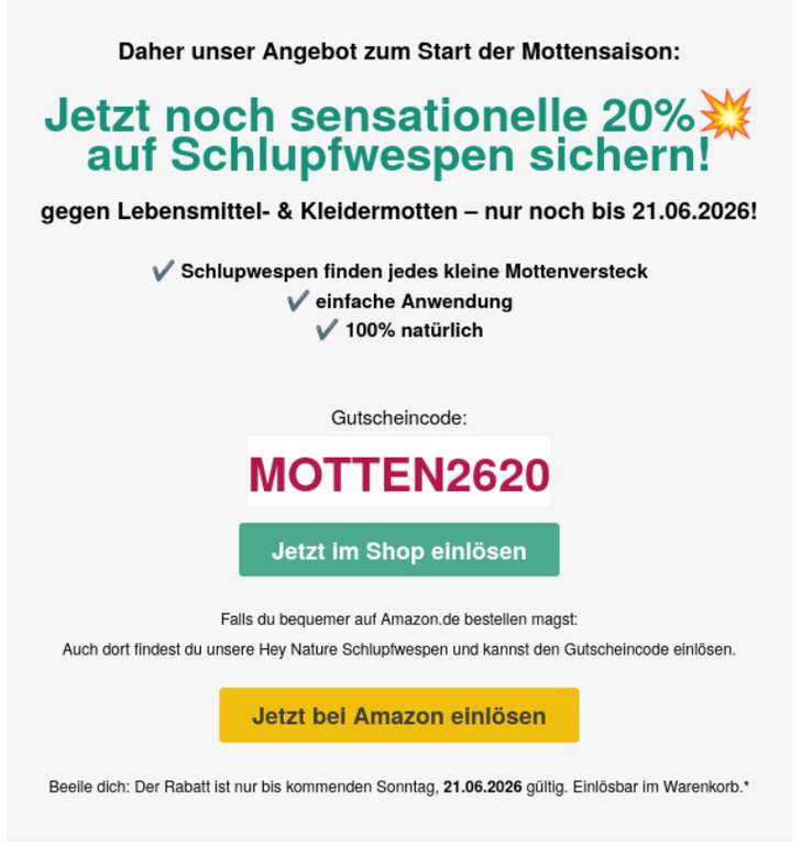 Schlupfwespen gegen Lebensmittelmotten – 12 Karten, 2–3 Lieferungen ...