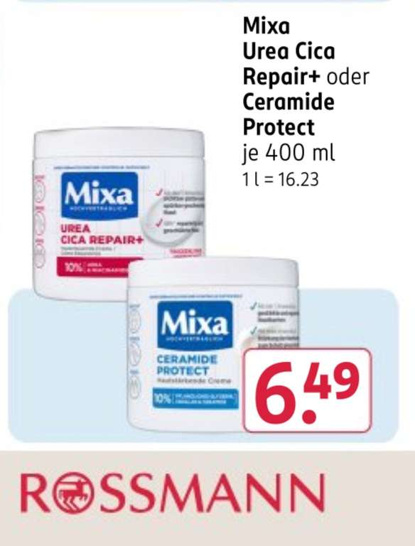 MIXA Creme Urea Cica Repair+ oder Ceramide Protect – 400g bei ROSSMANN ...