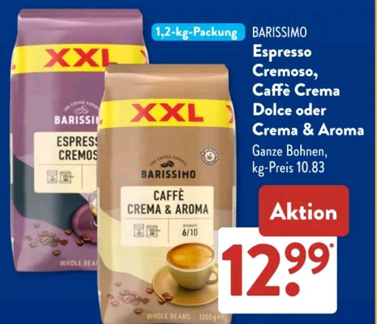 Barissimo Kaffee ganze Bohnen 1,2 kg für 12,99 € bei ALDI SÜD | mydealz