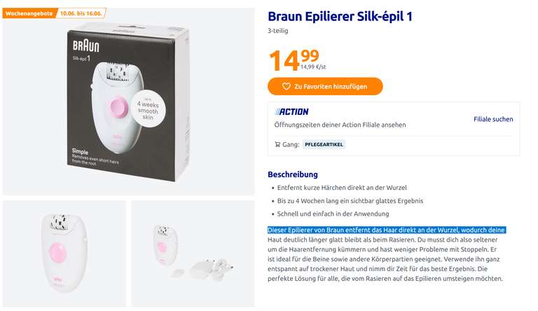 Silk‑épil 1 Epilierer Braun – ab 10.6.2026 bei Action, 14,99€ at Action ...
