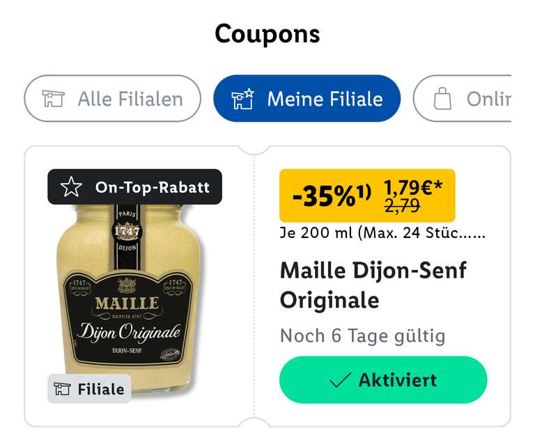Maille Dijon-Senf 200ml für nur 1,28€ bei Lidl in deiner Nähe! | mydealz