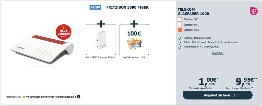 Telekom Glasfaser 300 inkl. Fritz!Box 5590 Fiber – jetzt bei LogiTel at ...