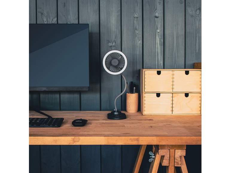 Veho UF-2 USB-Tischventilator 3-in-1 | Lüfter + Qi-Ladegerät + LED ...