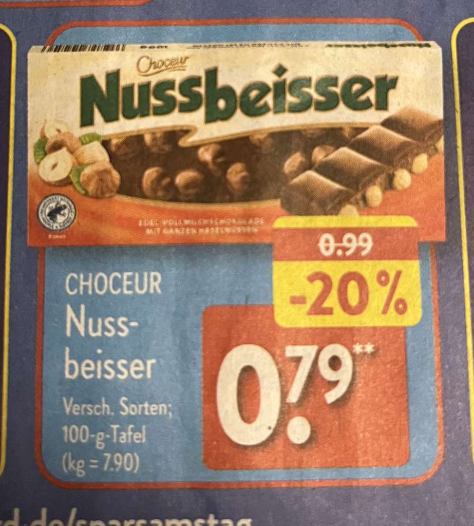 Choceur Nussbeisser 100g Tafel für 0,79€ am 02.11. bei ALDI Nord | mydealz