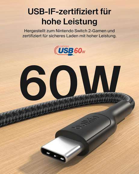Belkin USB-C auf USB-C Kabel 60W 2m geflochten, USB-IF | at Amazon - 7 ...