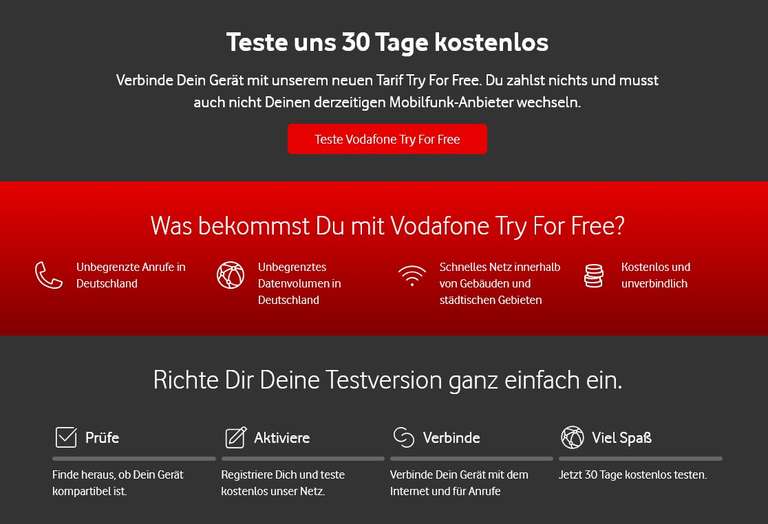 Vodafone Unlimited Test-SIM: 30 Tage kostenlos testen at Vodafone | mydealz