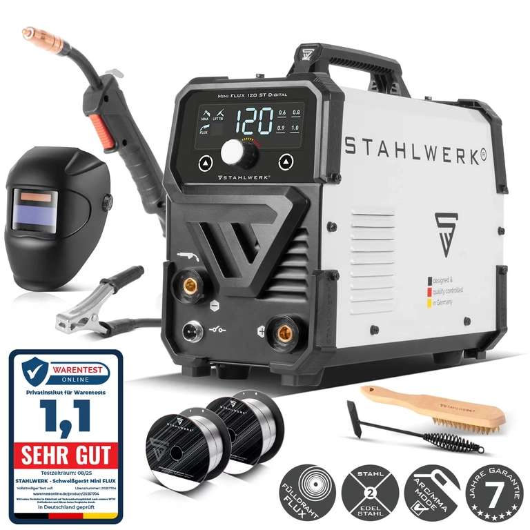 STAHLWERK Schweißgerät Mini FLUX 120 ST Digital mit 120 A ...