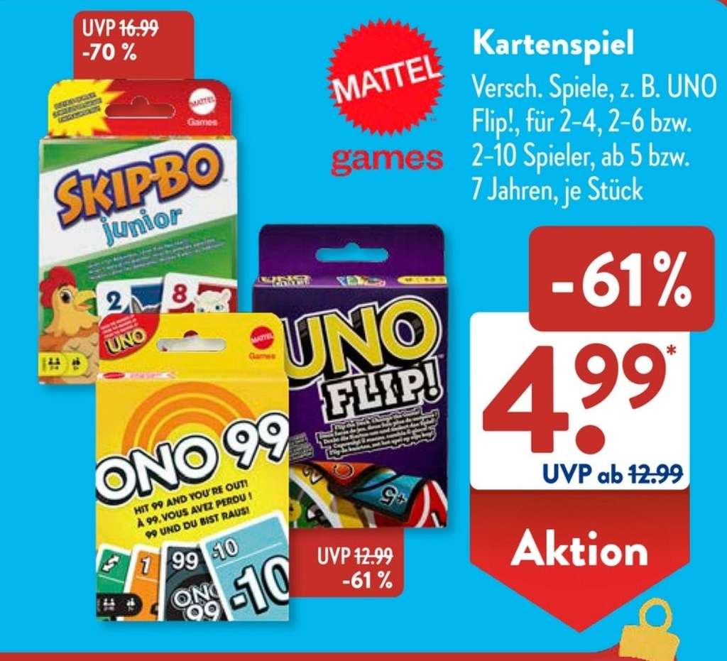UNO Flip, ONO 99 & Skip-Bo Junior für 4,99 € – ab 01.12. bei ALDI SÜD ...