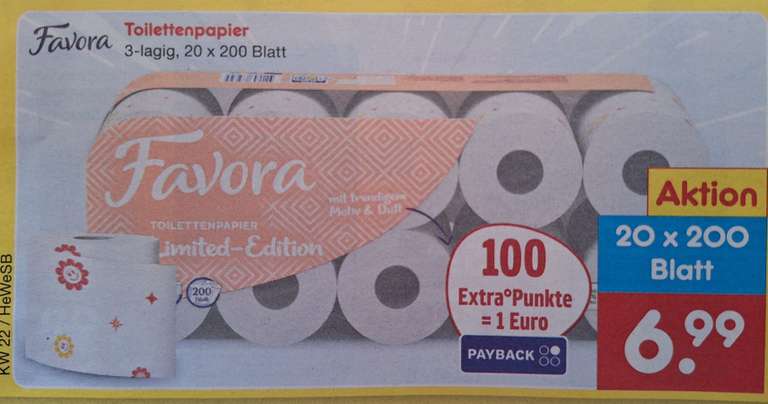 Favora Toilettenpapier 3-lagig, 20 Rollen für 5,99€ bei Netto Marken ...
