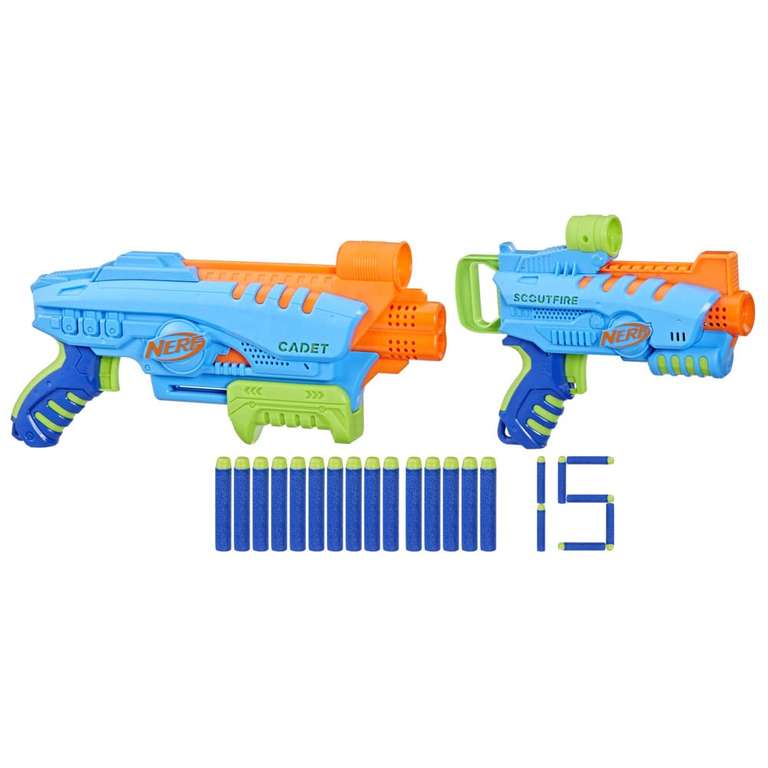 [Prime] Nerf Elite Junior Ultimate Starter Set, 2 Easy-Play Blaster, 15 ...