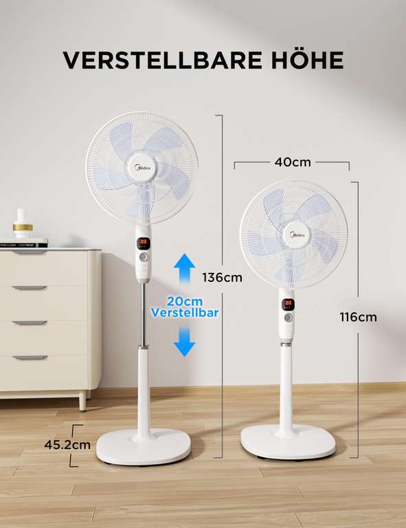 Midea FS40-16CR DC Motor Standventilator leise Extreme,mit ...