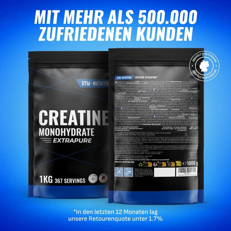Creatin Monohydrat Pulver 1kg – Ultra Reines, Inulin Boost – Extrapure ...