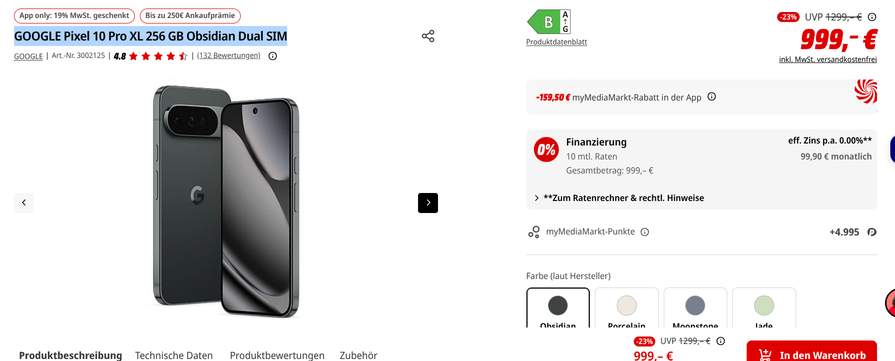 Pixel 10 Pro XL 256 GB Obsidian – Google Pixel 10 Pro beim MediaMarkt ...