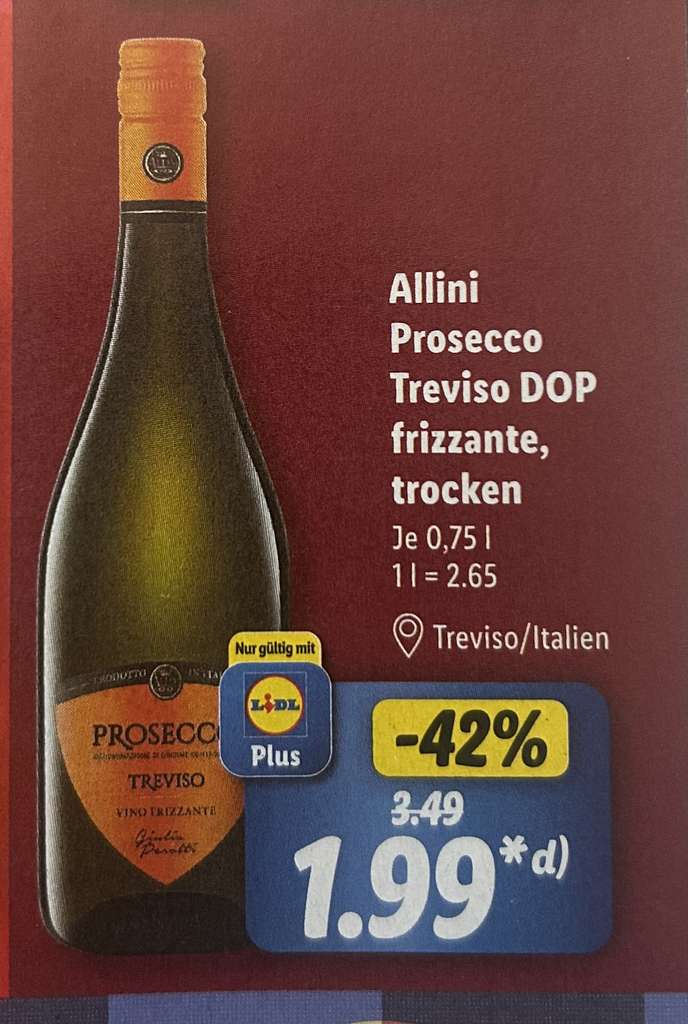 Prosecco Treviso DOP frizzante, 0,75l für nur 1,99€ bei Lidl | mydealz