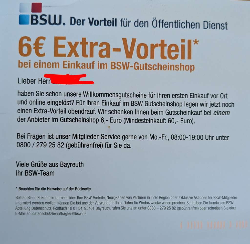 BSW Portal | 6€ Bonus für Gutscheinbestellung ab 60€ | z.B. Bestchoice ...