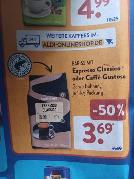 1kg Kaffee-Bohnen 50% günstiger bei Aldi Süd: Bio Fairtrade Espresso (3 ...