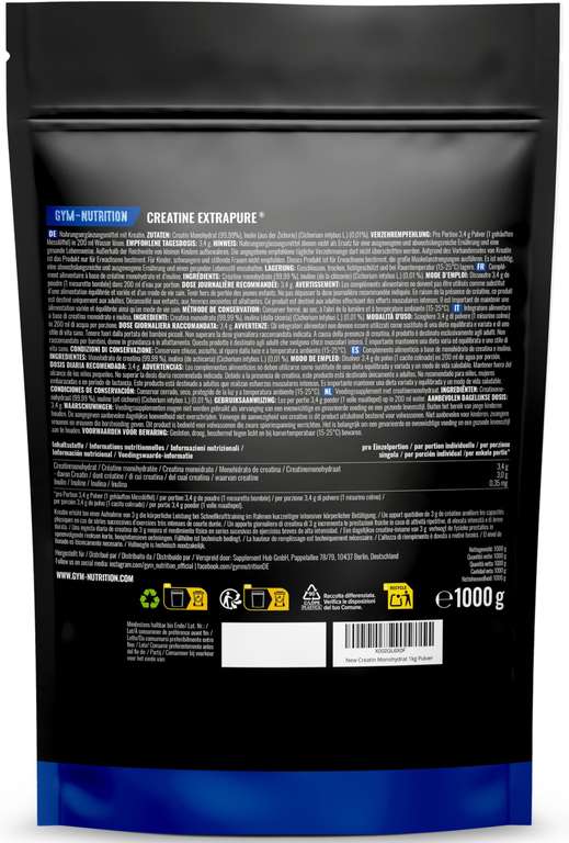 Creatin Monohydrat Pulver 1kg / 1000g - Ultra Reines Kreatin mit Inulin ...