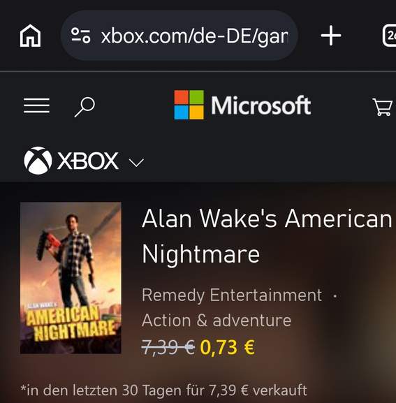 Alan Wake's American Nightmare 0,73€ – Alan Wake 1,24€ | PC & Xbox bei Xbox
