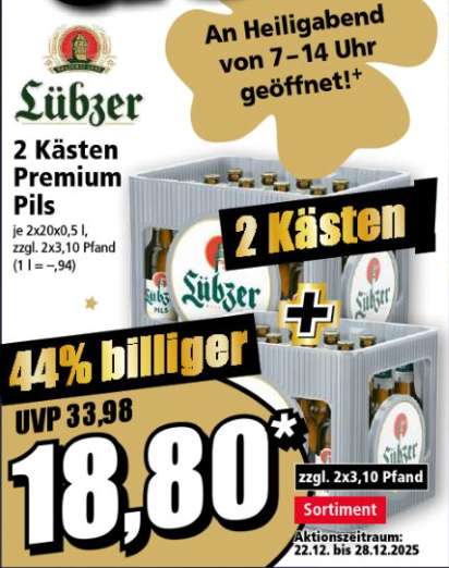 Lübzer Pils - 2 Kästen für 18,80€! Top Deal bei NORMA | mydealz
